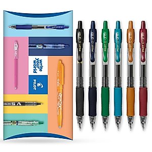 Pilot G-2 Retractable Gel Ink Rollerball Pens - 0.7mm Nib Tip - Wallet Set of 6 - Professional Dark Colours