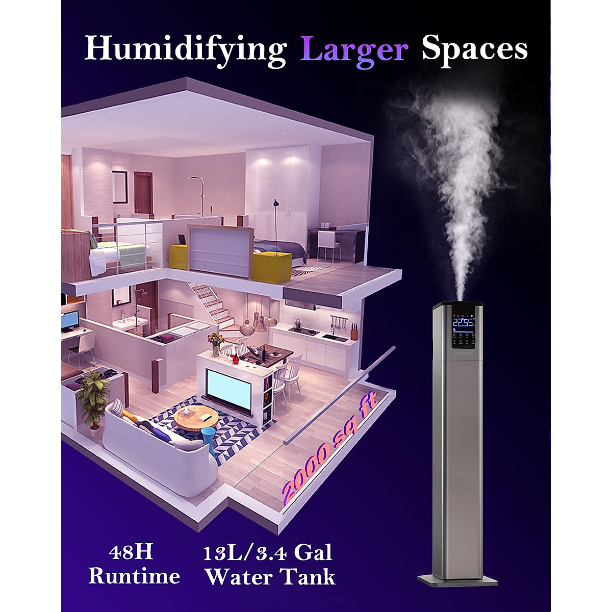 YOKEKON Cool and Warm Mist Humidifier Large Room, 3.4Gal Whole House Humidifiers for Home Bedroom1000 sq ft, Top Fill, 3 Mist Modes, 12H Timer, Aroma Box, Baby Yoga Plants, Silver
