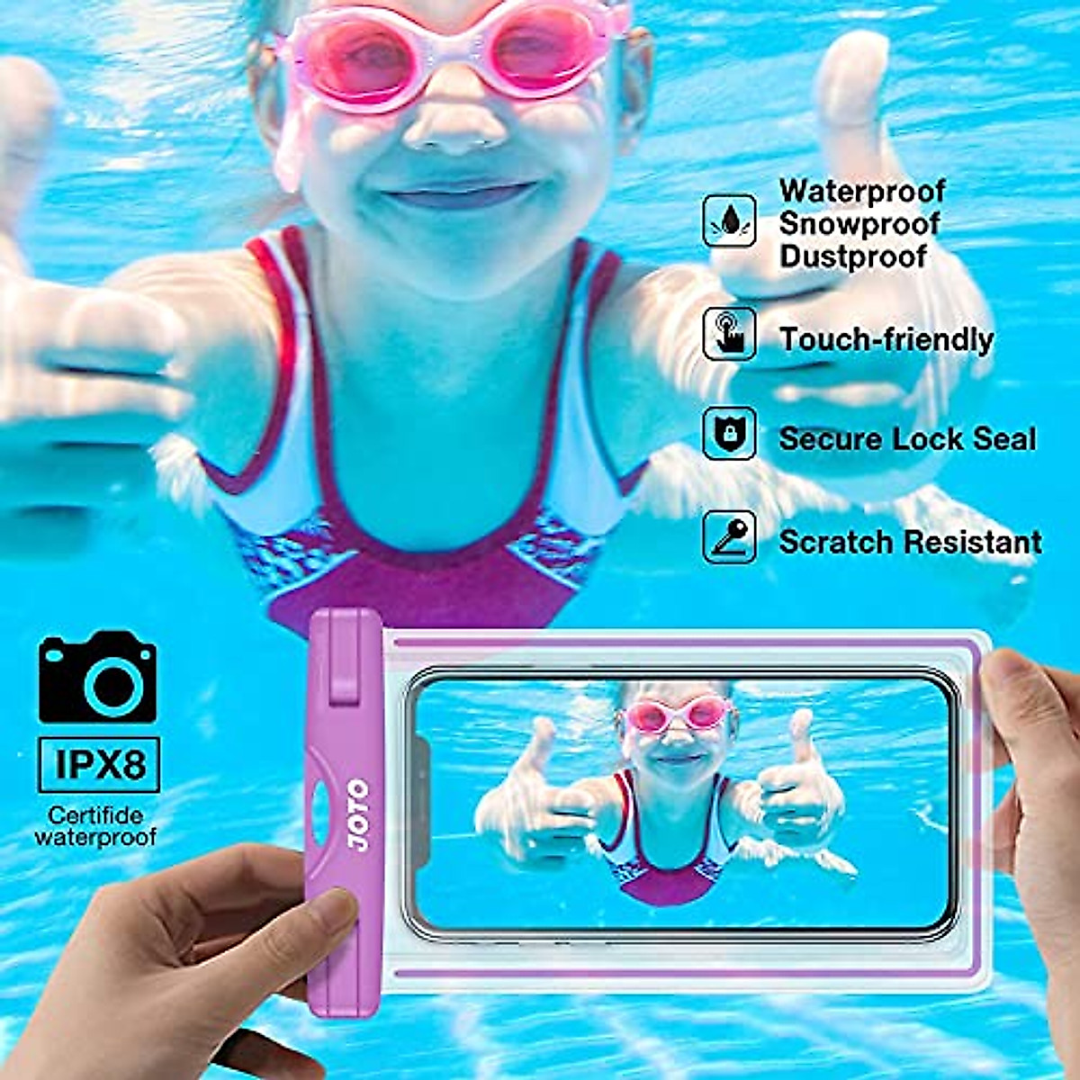 JOTO Universal Waterproof Pouch Cellphone Dry Bag Case Bundle with Universal Waterproof Case for Phones up to 7.0"