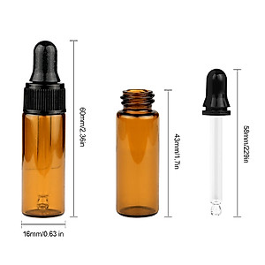 Furnido 5ml Amber Glass Dropper Bottle,Empty Essential Oil Bottles Glass Vials with Glass Eye Dropper for DIY Aromatherapy Colognes Perfume Liquid Sample Blends Pack of 35-2pc 2ml dropper included