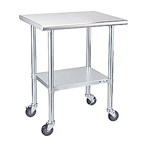 Profeeshaw Stainless Steel Table with Wheels 24x30 Inch, NSF Commercial Kitchen Prep & Work Table with Undershelf and Galvanized Legs for Restaurant, Bar, Utility Room and Garage Heavy Duty Table