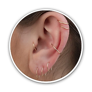 14K Gold Filled Small Hoop Earrings for Cartilage Nose, Tiny Thin 7mm Piercing Hoop Ring 22 Gauge (Gold, 7mm 22 gauge / 1 pair)