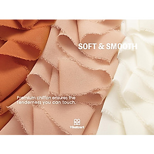 Vitalizart Fall Handmade Chiffon Silk Ribbon Fringe 1.5" x 21 Yd Terracotta Cream Frayed Edges Ribbons for Wedding Invitations Bridal Bouquets Gifts Wrapping Crafts Holiday Party Decorations