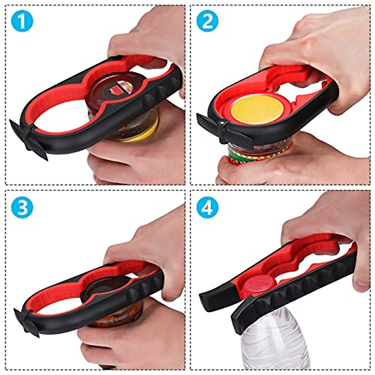 5 in 1 Multi Function Bottle Jar Opener Kit,Non Slip Safe Cut Can Lid Grip Opener,Suitable Manual Can and Jar Opener handheld for Children,Arthritis,Women,Elderly,Kitchen & Restaurant
