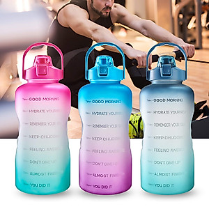 EYQ 128oz Leak-Proof Gallon Water Bottle with Removable Straw & Handle, BPA Free Drinking Large Water Jug for Fitness, Camping Sports Workouts Gym and Outdoor Activity (Pink/Green Gradient)