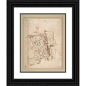 ArtDirect Cesare Nebbia 15x18 Black Ornate Frame and Double Matted Museum Art Print Titled: Banquet Scene; a Seated Warrior Attended by a Number of Servants (1536-1614)