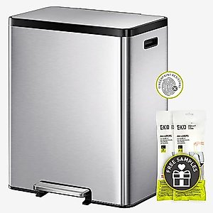EKO EcoCasa II 36L+24L Dual Trash Can with Recycle Bin, Stainless Steel Garbage Can with Lid, Deodorizer Compartment, Odor-Proof and Fingerprint Resistant