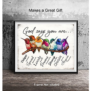 God Says You Are Hummingbirds Wall Art & Decor - Religious Scripture Encouragement Gift for Women - Psalms Bible Verses - Motivational Family Art - Inspirational Positive Quotes Christian Affirmations