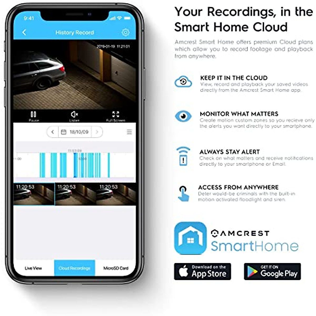 Amcrest Floodlight Camera, Smart Home 1080P Security Outdoor Camera Wireless WiFi with Flood Light, Built-in Siren Alarm, 114° View, IP65 Waterproof, MicroSD & Cloud Storage, ASH26-W
