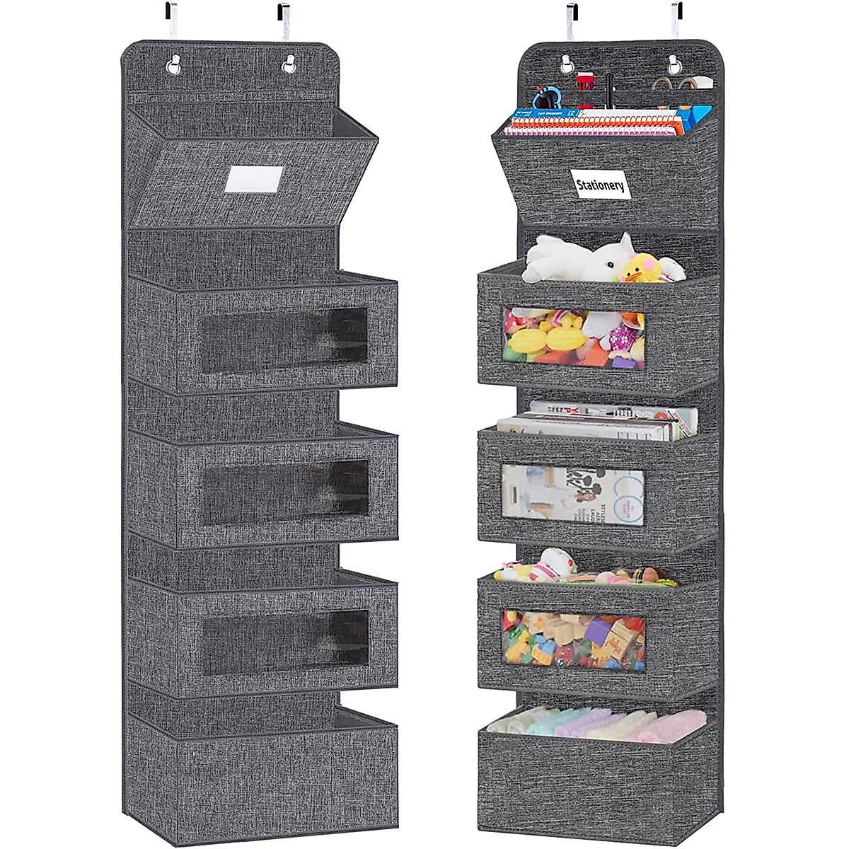 VERONLY Over The Door Organizer, Hanging Pantry Storage - Behind Door Organizer with 4 Large Pocket and a Mail Organizer for Baby, Nursery, Diapers, Clothes, Bedroom(Dark Grey)