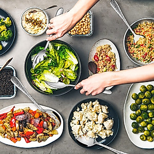 Hammered Serving Spoons, E-far 8-Piece Metal Serving Utensils Set - Solid Spoons x 4, Slotted Spoons x 4, Stainless Steel Hostess Serving Tablespoons Set for Catering Buffet Party Kitchen Restaurant