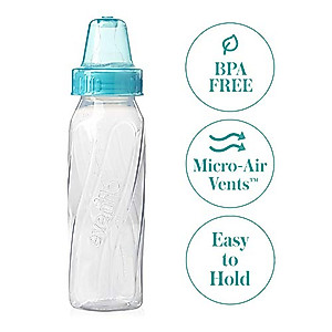 Evenflo Feeding Classic Clear Plastic Standard Neck Bottles for Baby, Infant and Newborn - Teal/Green/Blue, 8 Ounce (Pack of 12)