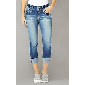 WallFlower Women's Luscious Curvy 23.5'' Crop Mid-Rise Insta Stretch Juniors (Standard and Plus), Jenna, 15