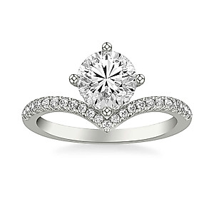 1 Carat Round Cut Moissanite Engagement Ring for Women, 14k Yellow Gold Brilliant Pavé V Shaped Wedding Promise Ring Anniversary Christmas Gift for Her Free Engraved