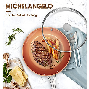 MICHELANGELO Nonstick Fry Pan With Lid, Hammered Copper Frying Pan Nonstick Skillet, 12 Inch Frying Pan Induction Compatible - Large Frying Pan 12 Inch