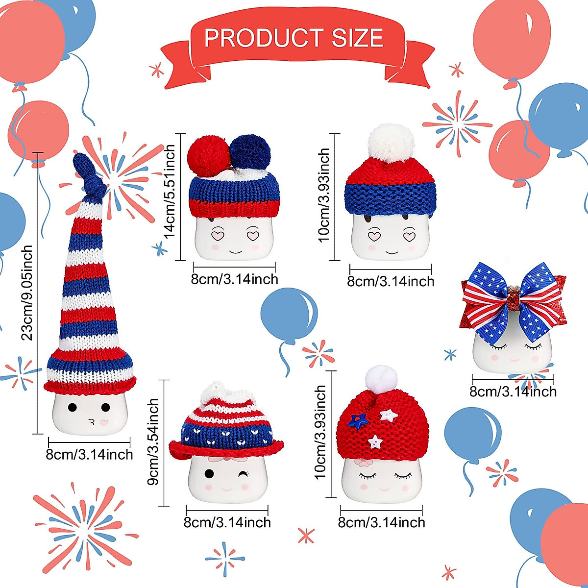 6 Pieces 4th of July Marshmallow Mug Hat Crochet Independence Day Mug Topper Hat Knitted Cup Head Mug Set Mini Marshmallow Mug Topper Decorative Mug Hat Cover for Coffee Mug Tiered Tray Decor