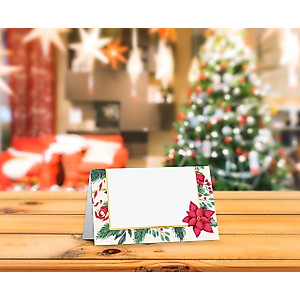 Table Place Card, Christmas Themed Tent Style Cards, Pack of 25 Half-Fold Reception Place Card, Perfect for Christmas Party, Birthday, Wedding, Bridal Shower, Baby Shower, Banquet C21