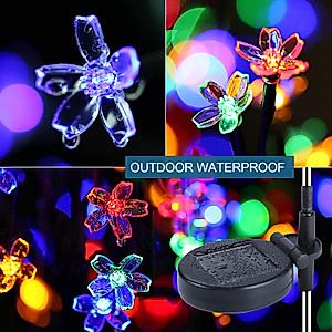 Solar Garden Lights Outdoor, Cherry Blossom Solar Lights, 20 LED DIY Landscape Lights, Waterproof Solar Decorative Lights for Pathway, Driveway, Patio and Front Yard Decor, Auto ON/Off (2 Pack)