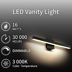 Joossnwell LED Bathroom Vanity Light Fixtures Dimmable 24" Inch Modern Matte Black Bath Vanity Lights for Mirror Lighting Wall Mount Sconces Lamps 16W 3000K Warm White