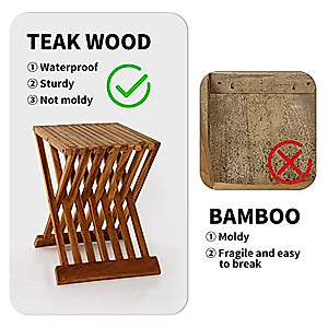 Rose Home Fashion Teak Wood Shower Stool 17" Folding Seat Fully Assembled Waterproof Bench in Bathroom Inside Corner Chair