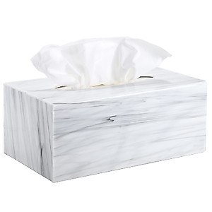 Sumnacon Tissue Box Cover - Decorative Acrylic Tissue Box Holder, Stylish Facial Tissue Holder for Dresser Bathroom Bedroom Table Night Stand Countertop Home Office Decor (9.4 x 5.4 Inch/Rectangular, Mable White)