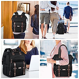 FALANKO Laptop Backpack For Women, Work Doctor Teacher Nurse Wide Open College 17.3 Inch Laptops Backpack Purse with USB Charging Port, Travel Water Resistant RFID Computer Bag for Men Women Black