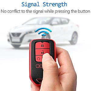 Sindeda for Honda Key fob Cover with Leather Keychain,Soft TPU Full Cover Protection,Key fob case Compatible Honda Accord Civic CRV Pilot Odyssey Passport Smart Remote Key，Key Fob Shell Red