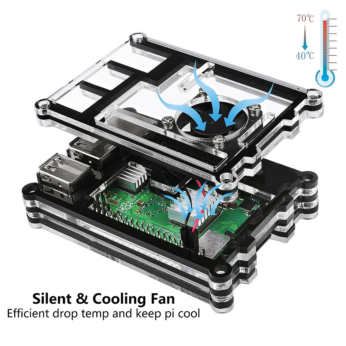Smraza Raspberry Pi 3 B+ Case with Fan, 5V 2.5A Power Supply and 3 Heat Sinks for Raspberry Pi 3 Model B+ (B Plus), 3B, 2B