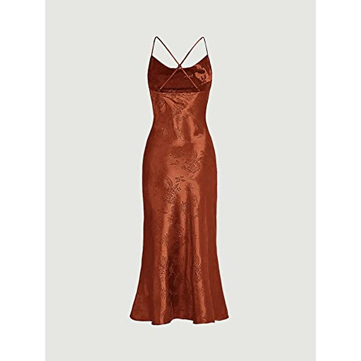 Floerns Women's Spaghetti Strap Cowl Neck Long Slip Satin Silk Midi Dress Rust Brown Floral XS