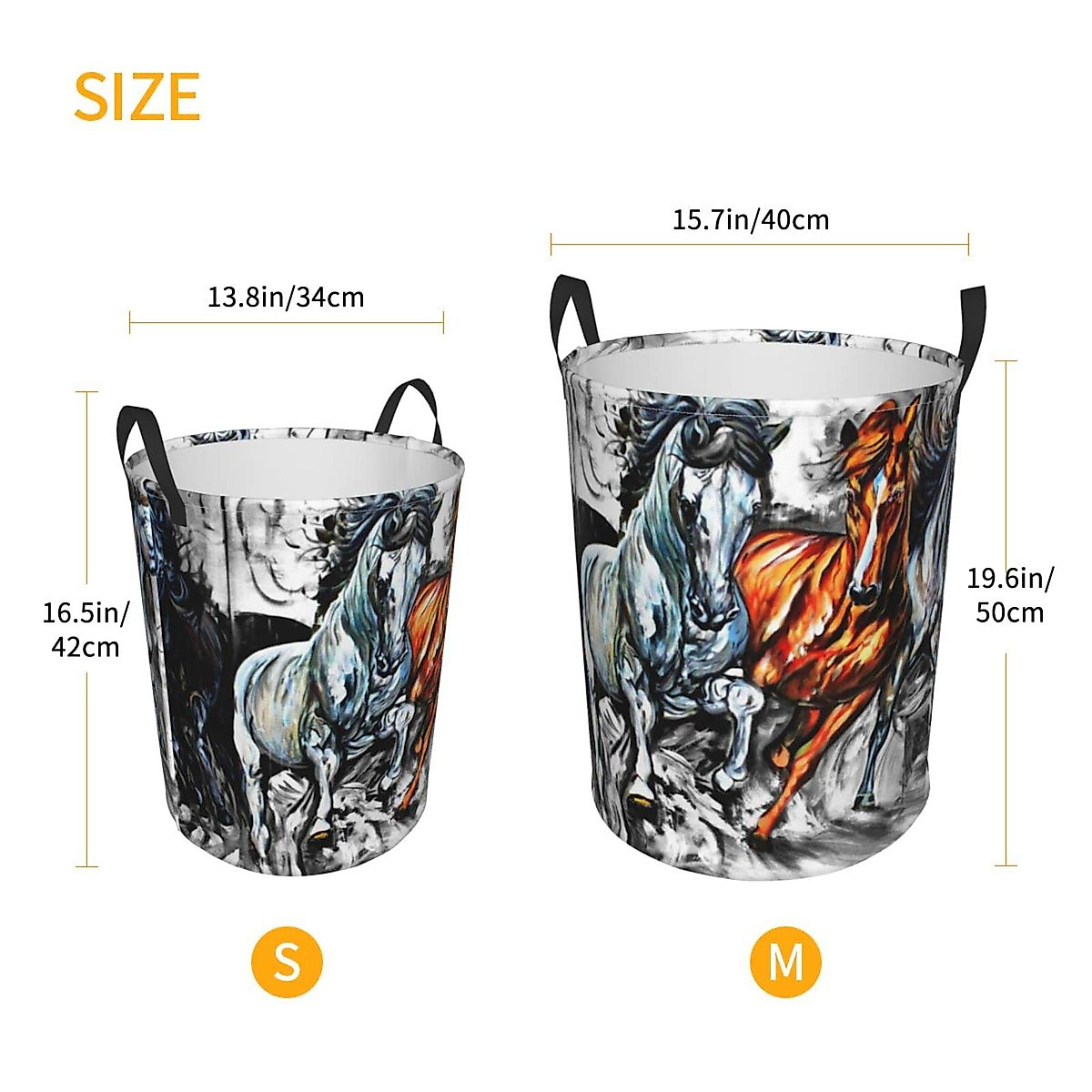 Kuilepa Four Running Horses Waterproof Foldable Laundry Hamper Bucket With Handles For Storage Bin,Kids Room,Home Organizer,Nursery Storage,Clothes Hamper Storage Basket (Medium)