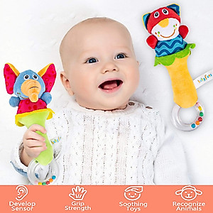 4 Plush Baby Soft Rattle Toys,Fabric Ring Rattles Shaker,Infant Handbells Early Development Hand Grab Sensory Toys,Stuffed Animal for 6 9 12 Months and Newborn Toddler Boy Girl Birthday Gifts