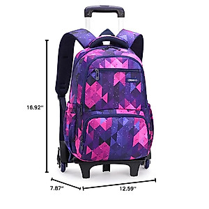 ETAISHOW Boys Girls Rolling Backpack with Wheels Geometric Kids Roller School Bag Wheeled Bookbag for Women Purple