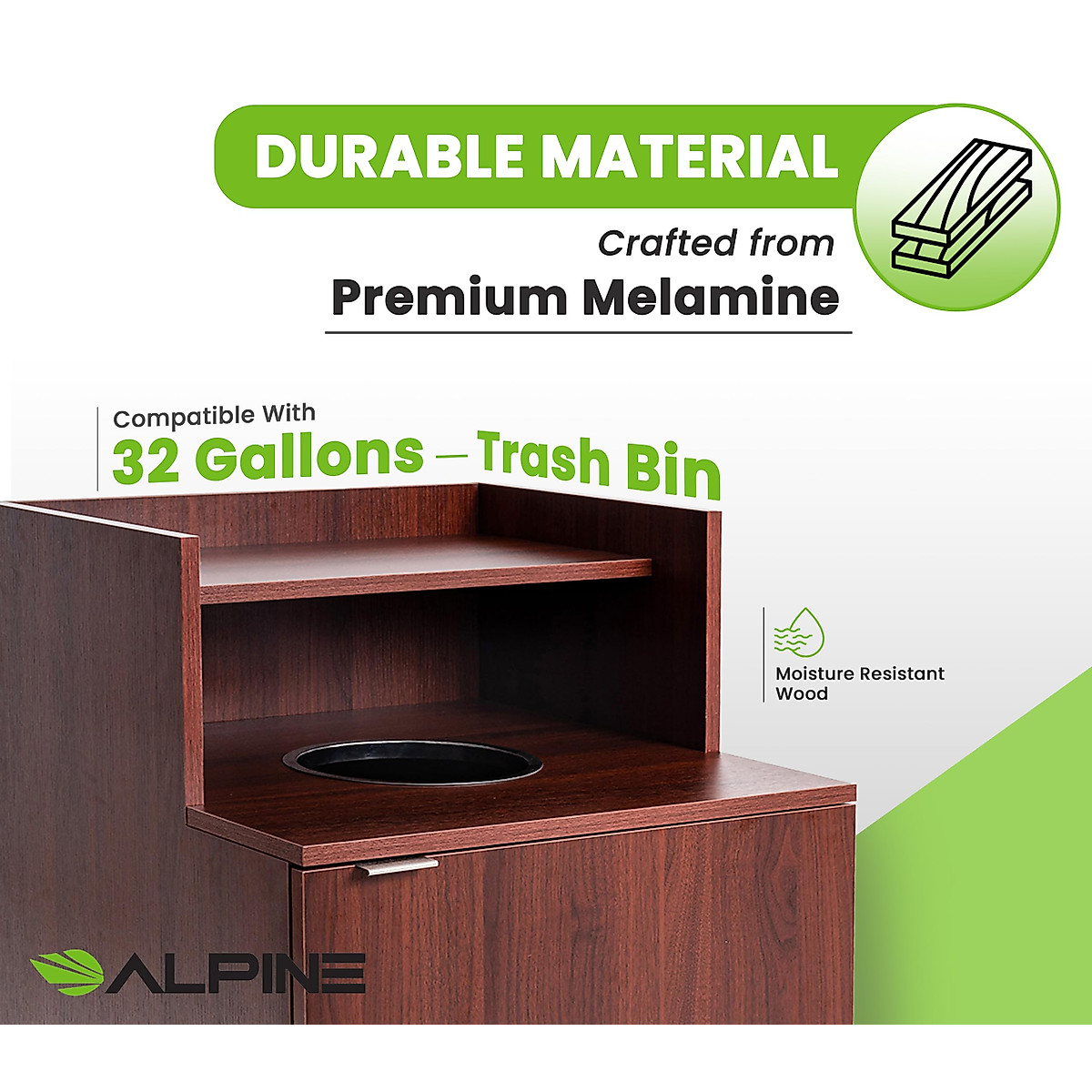 Alpine Restaurant Trash Bin Cabinet - Commercial Trash Can Garbage Receptacle Indoor with Tray Holder for 32 Gallon Garbage Bin (Mahogany)