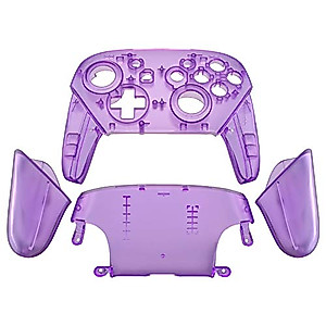 eXtremeRate Clear Atomic Puple Faceplate Backplate Handles for Nintendo Switch Pro Controller, DIY Replacement Grip Housing Shell Cover for Nintendo Switch Pro - Controller NOT Included