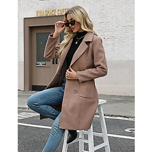 Bankeng Women Winter Wool Blend Camel Mid-Long Coat Notch Double-Breasted Lapel Jacket Outwear (Camel,M)