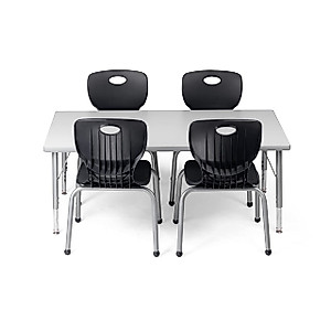 Chair and Table Set for Schools - Table About 24 x 48 inch (60 x 120cm) - Height Adjustable Legs -Spray Edges - and Four Luxurious Classroom Chairs - for Commercial Spaces