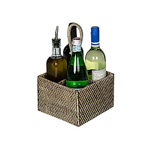 KOUBOO Laguna Rattan Bottle Caddy – Decorative Basket for Organizer Kitchen Utensils, Silverware – Boho Home Decor & Storage Solution for Dining Table, Pantry, Countertop, Black Wash