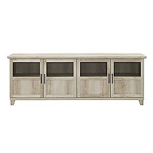 Walker Edison Farmhouse Glass and Wood TV Stand for TV's up to 80" Universal TV Stand for Flat Screen Living Room Storage Cabinets and Shelves Entertainment Center, 70 Inch, White Oak