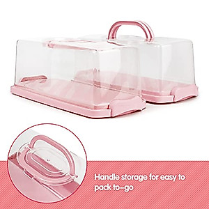 HOYA PONYOO 2-Pack Plastic Rectangular Bread Box with Clear Lid, Loaf Cake Keeper, Portable Bread Keeper Storage Container with Handle (Pink)