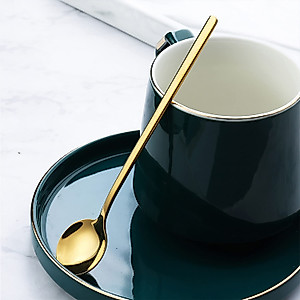 Stainless Steel Coffee Spoons, 6.7 Inch Stirring Spoons, Cocktail Stirring Spoons for Coffee Tea Dessert Cake Ice Cream Cappuccino (Round-Gold-1Pack)