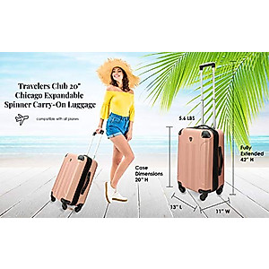 Travelers Club Chicago Hardside Expandable Spinner Luggages, Black, 20" Carry-On