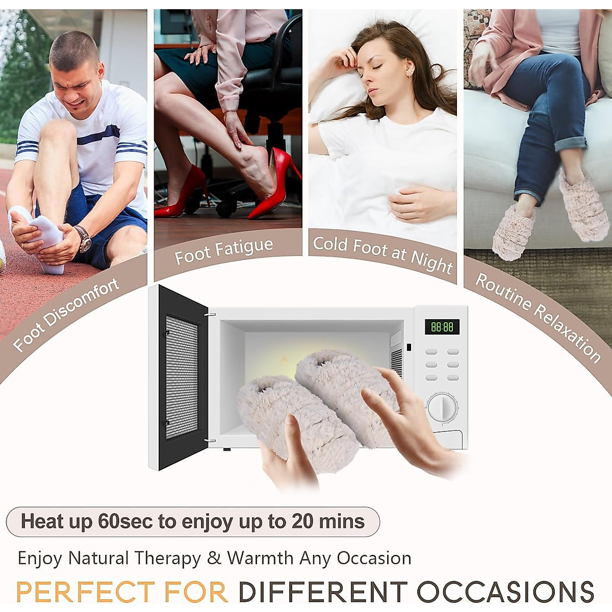 Suzzipad Microwavable Heated Slippers and Foot Warmers for Women & Men, Feet Warmer for Cold Feet, Microwave Slippers for Plantar Fasciitis, Achilles Tendinitis, Ankle Pain Relief, L, Unscented