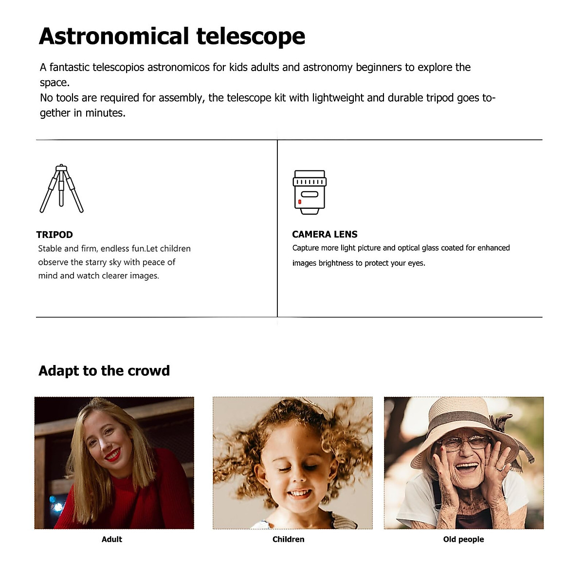 ULTECHNOVO Telescope Telescopio para Adultos Monoscope Monoculars for Adults Astronomy Telescope Portable Telescope Astronomical Camera Refractor Telescope Refractor Telescopes Silver Sight