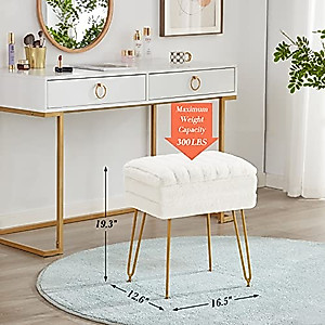 Soohow Faux Fur Vanity Chair - Storage Ottoman with Metal Legs, Perfect for Makeup Room, Living Room, Bedroom