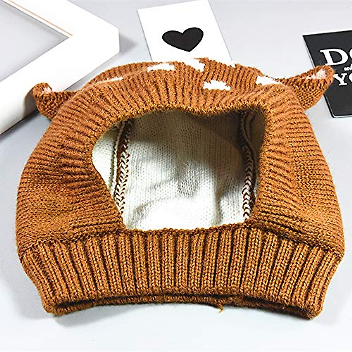 XYX Toddlers Baby Girls and Boys Fleece Lined Crochet Earflap Hats Newborn Kids Cute Beanie Cap Winter Soft Warm Knit Caps (Click A hat - Brown)