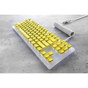 GUNMJO Crystal Pudding Keycap for Gaming Keyboard with Cherry MX Switches, ABS Translucent Keycaps for Backlit Mechanical Keyboard, OEM Profile 104 Keys with 6.25U Space Bar, Painted Yellow Color