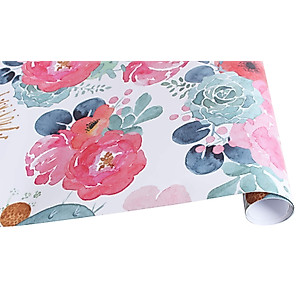 HAOKHOME Floral Wallpaper Peel and Stick Watercolor Cactus White/Pink/Green/Navy Blue Vinyl Self Adhesive Contact Paper Decorative 17.7in x 9.8ft