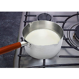 Bene Casa - Aluminum Double Spout Saucepan with Natural Wooden Handle (13" x 3.5" - 2 Quart) - Handle Includes Hanging Loop for Simple Storage - Dishwasher Safe
