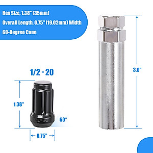 NPAUTO Wheel Lug Nuts 1/2'' x20 Thread, Conical Bulge Seat, Closed End Bulge Acorn Spline 1.38" Tall 3/4" Hex Fit for Wrangler, Ford Explorer F-150 Mustang, Impala, Dodge Dakota (Pack of 23+2, Black)
