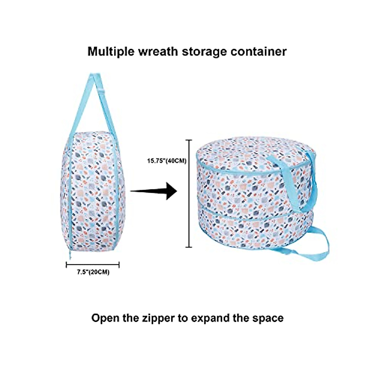 JOSIVIKY Wreath Storage Container 24", Christmas Hanging Wreath Storage Bag,Heavy-Duty Carrying Handles,Expandable Space with Double Zipper, Large Capacity for Storing Mutiple Artificial Door wreaths or Holiday Wreaths (Blue)